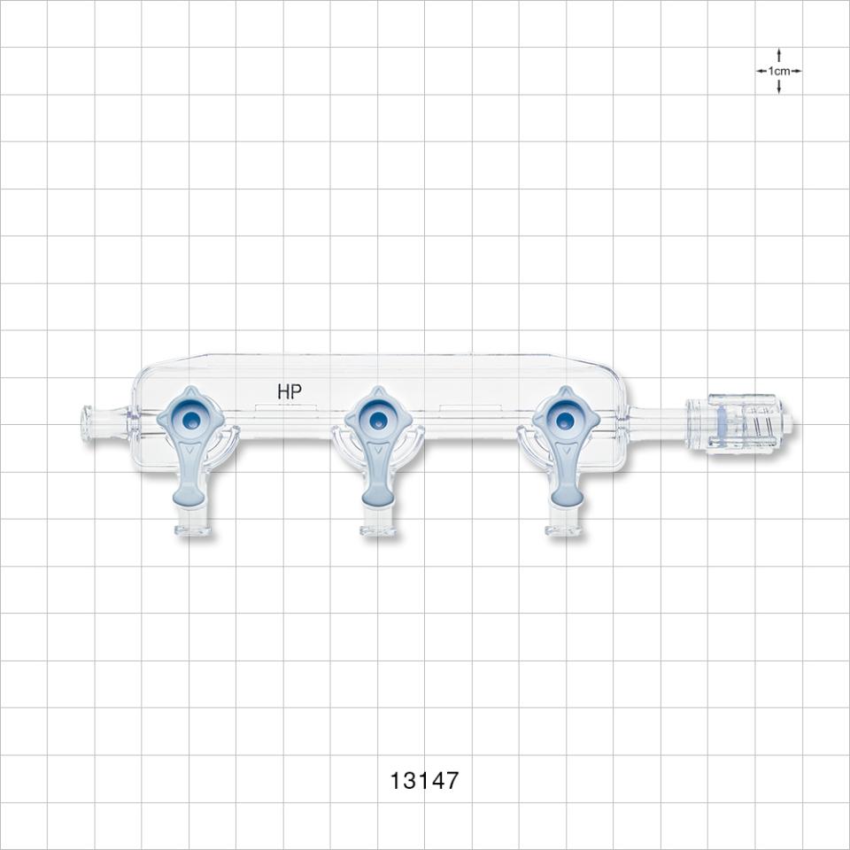 3-Gang Stopcock Manifold, 4 Female Luer Locks, Rotating Male Luer Lock ...