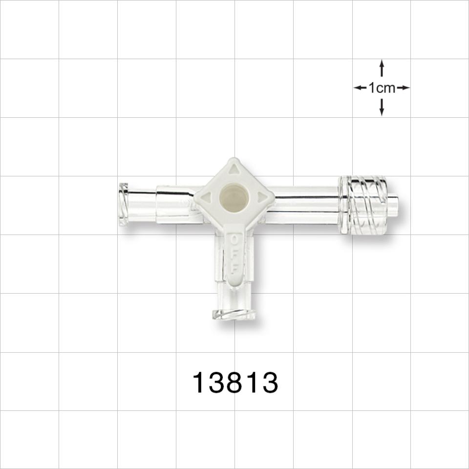 3-Way Stopcock, 2 Female Luer Locks, Male Luer Lock - 13813