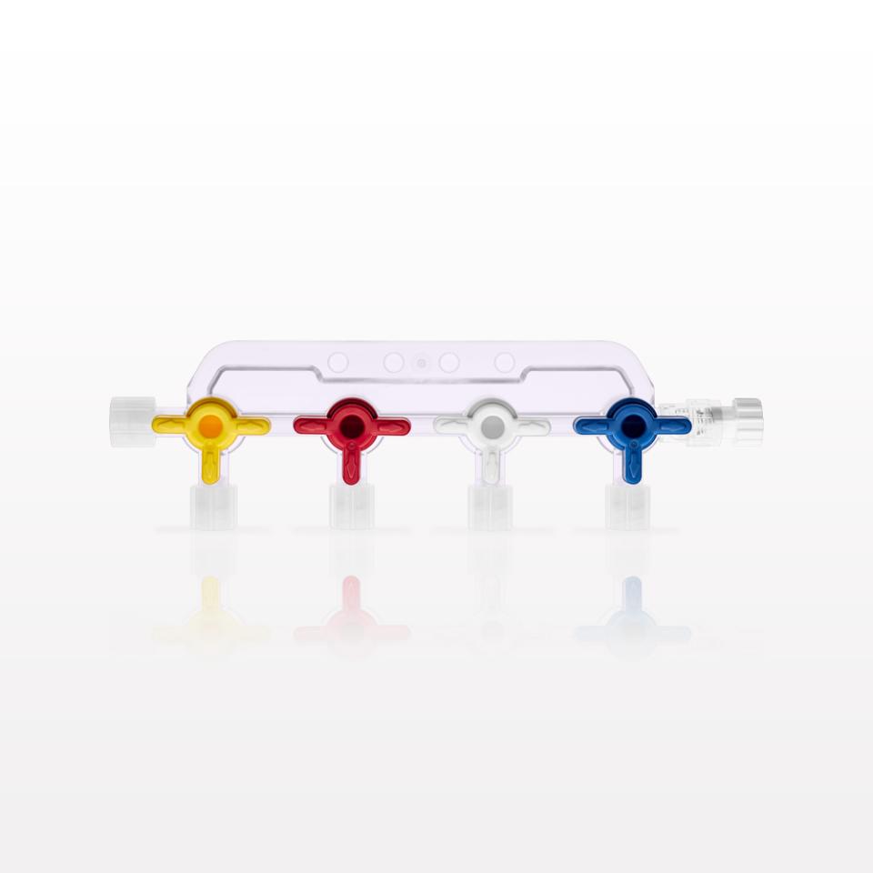 4-Gang Stopcock Manifold, 5 Female Luer Locks, Male Luer Lock, Non ...