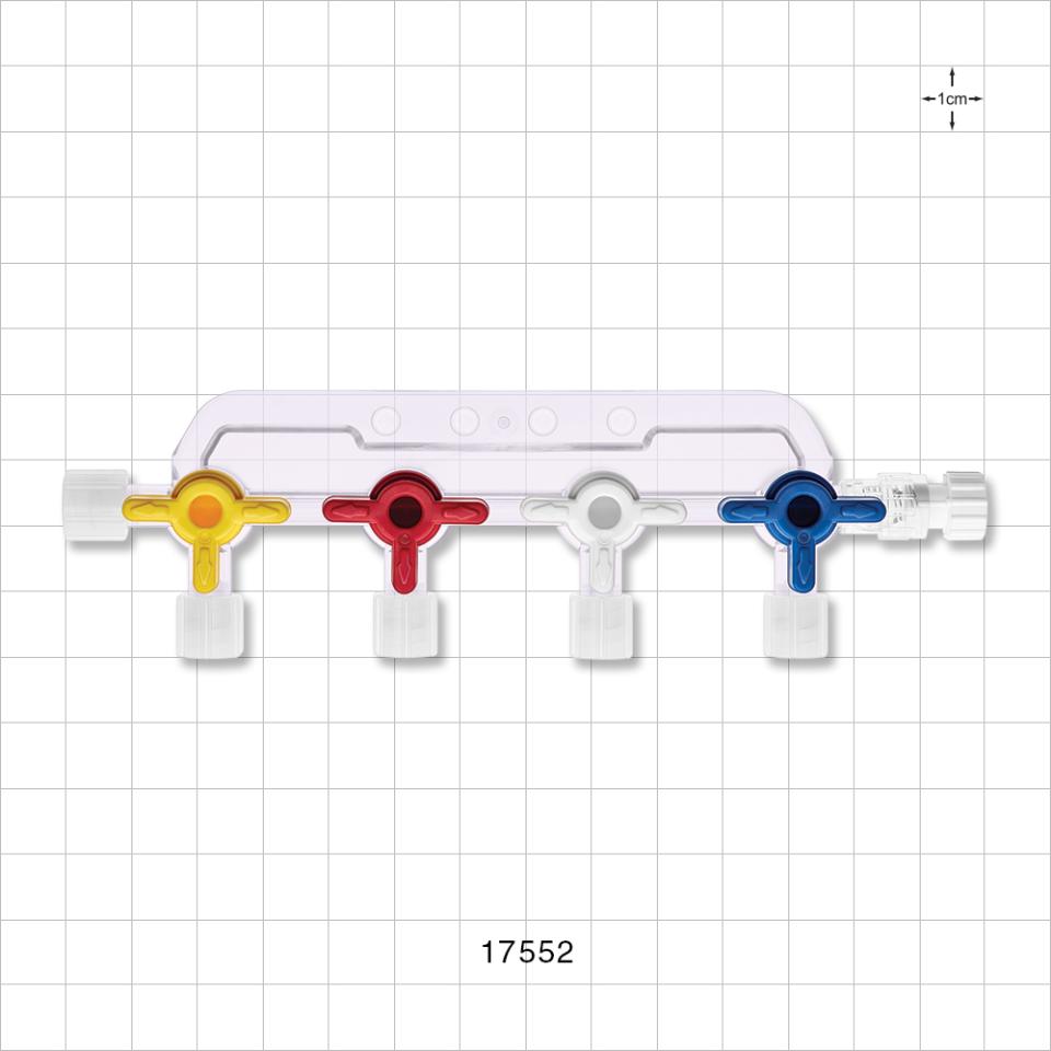 4-Gang Stopcock Manifold, 5 Female Luer Locks, Male Luer Lock, Non ...