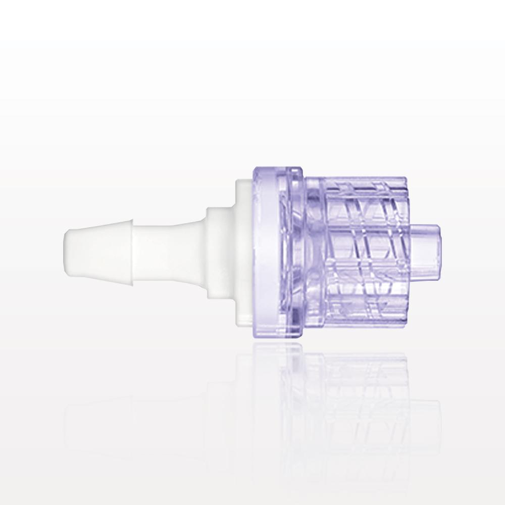 Check Valve, White Inlet, Clear Outlet, Male Luer Lock, Barbed - 80507