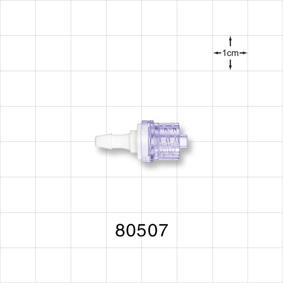 Check Valve, White Inlet, Clear Outlet, Male Luer Lock, Barbed - 80507