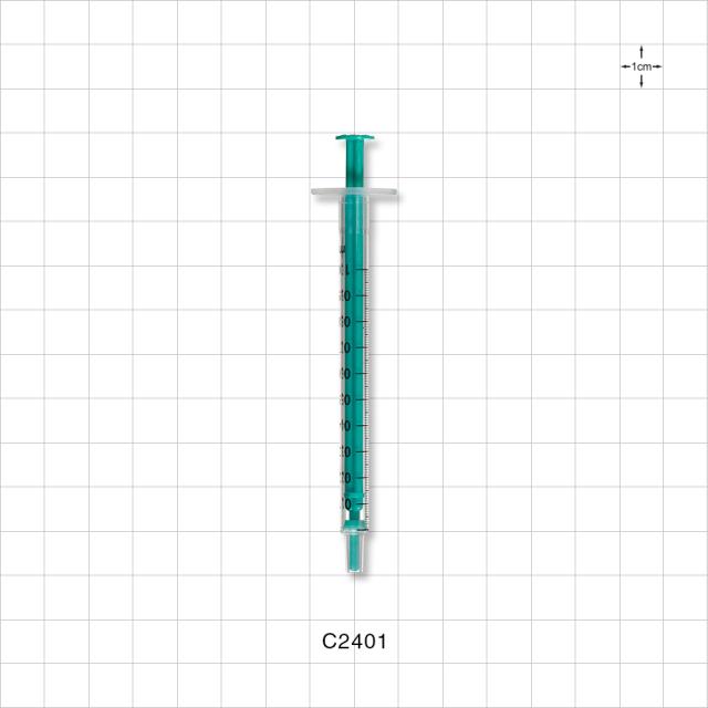 Two-Piece Syringe, Male Luer Slip Tip, Zero Dead Space, Green Plunger